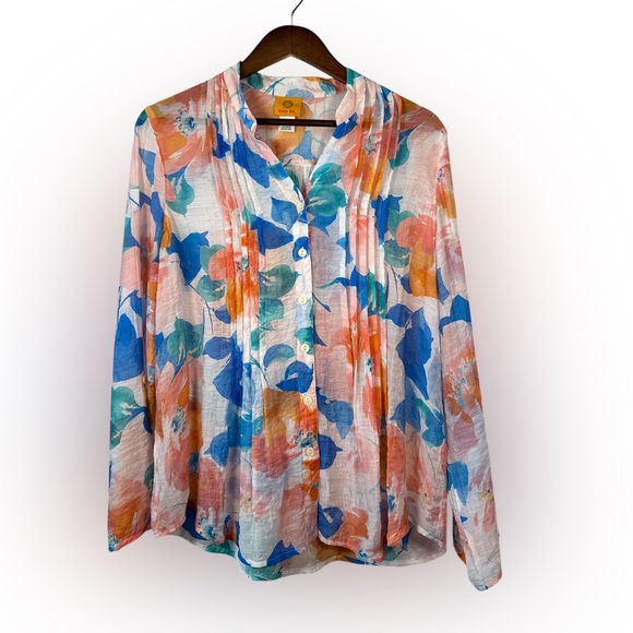 Ruby Rd. | Tops | Ruby Rd Pink And Blue Pleated Long Sleeve Blouse ...